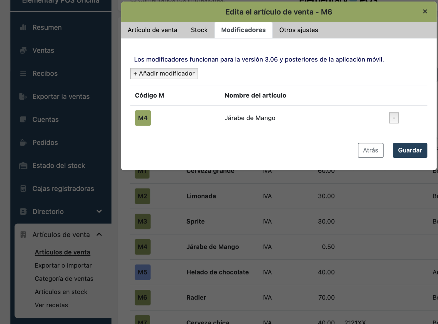 ¿Cómo usar modificadores en Elementary POS?