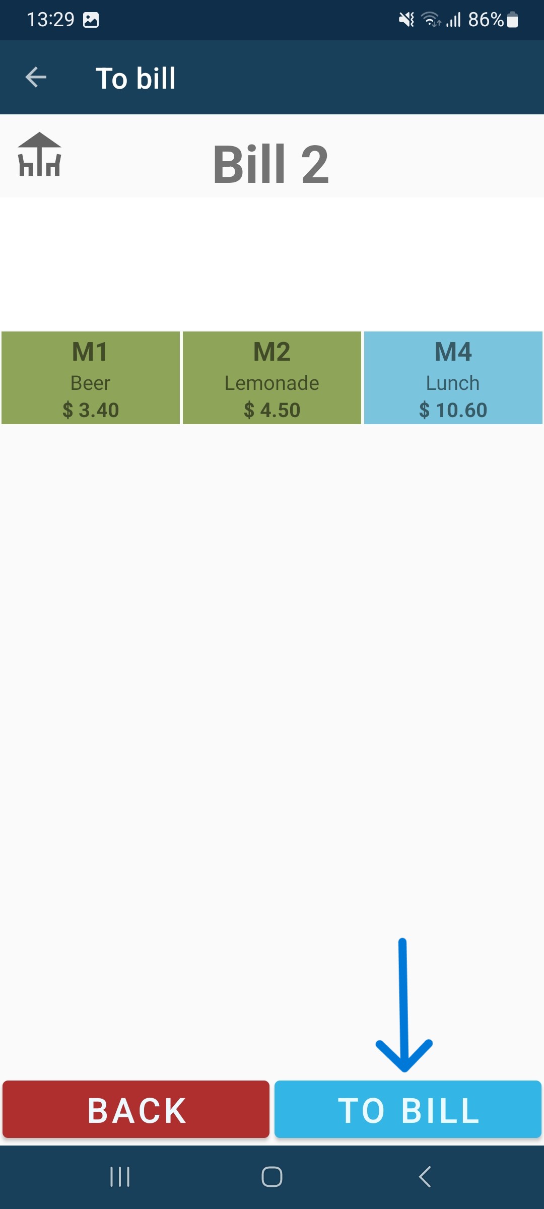 New app improvements - adding items to bill and payment type